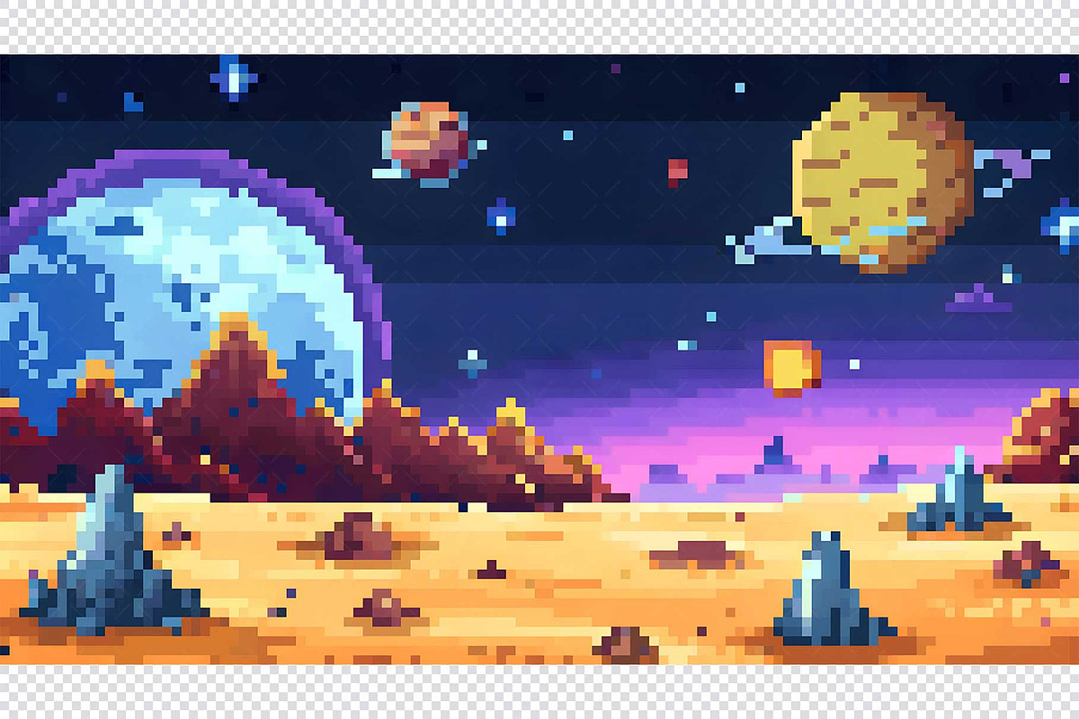 Alien Planet Pixel Art Background, a Background Graphic by minhm2m