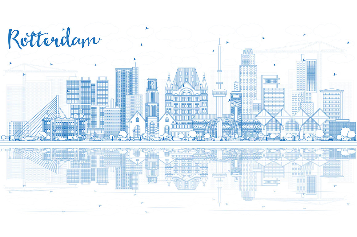 Outline Rotterdam Skyline City, a Person Illustration by Booblgum ...