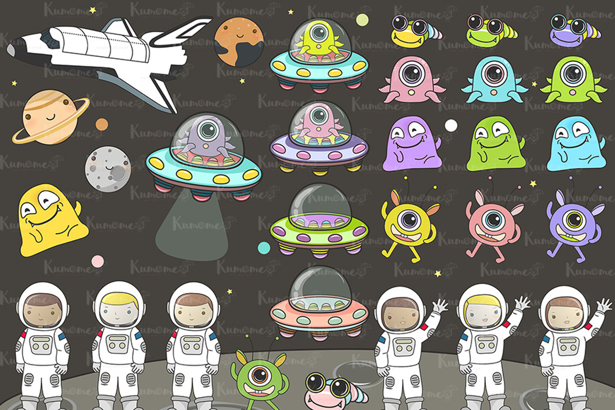 The Astronaut & Friends clipart set, an Illustration by Kumame