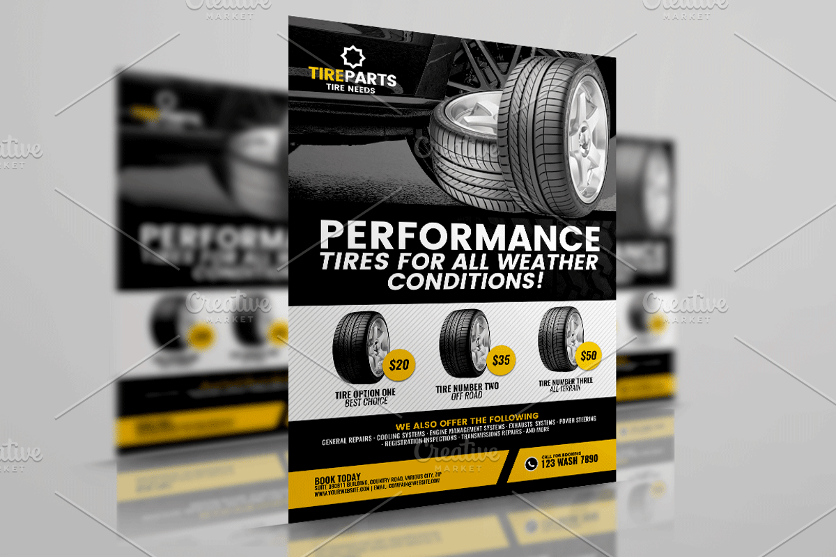 Tire Service Flyer, a Flyer Template by PSDPixel