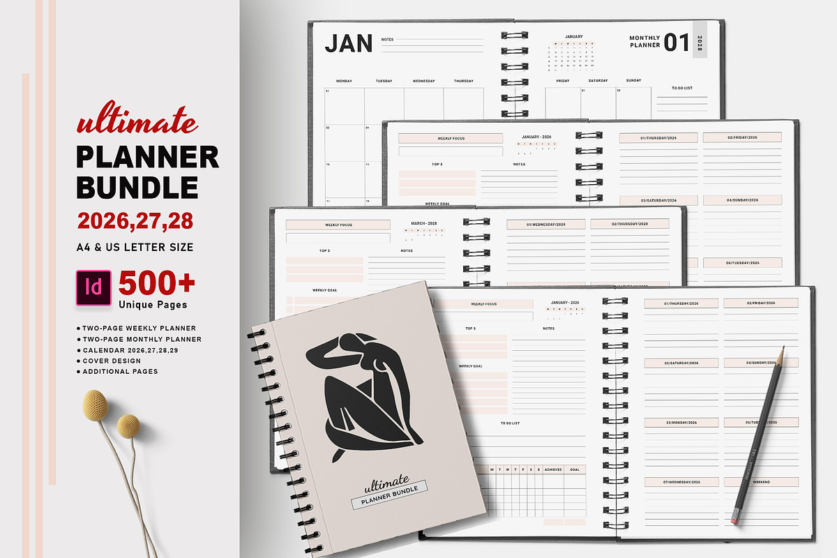 Ultimate Planner Bundle Pack 2026-28, a Stationery Template by Design Zone