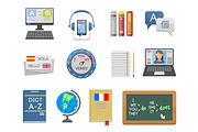Vector illustration icons for educational programs languages distance ...