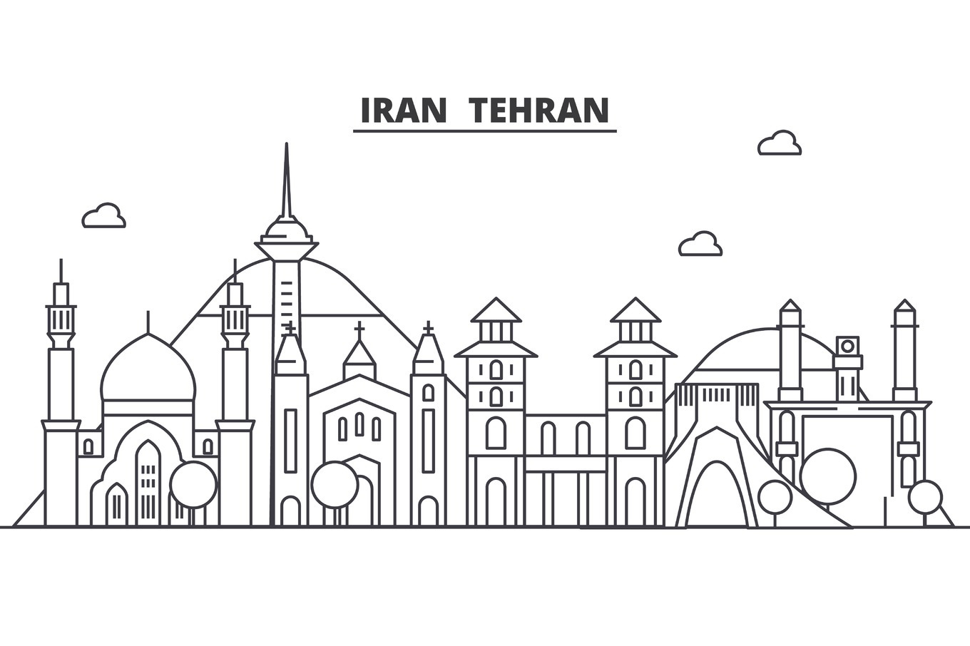 Iran, Tehran architecture line skyline illustration. Linear vector ...