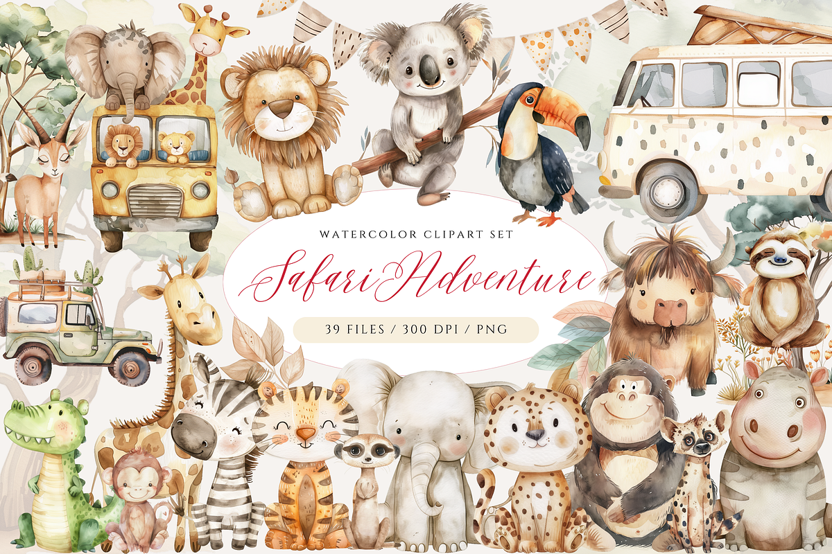 Cute Safari Animals Clipart, an Animal Illustration by ClipArtCharm