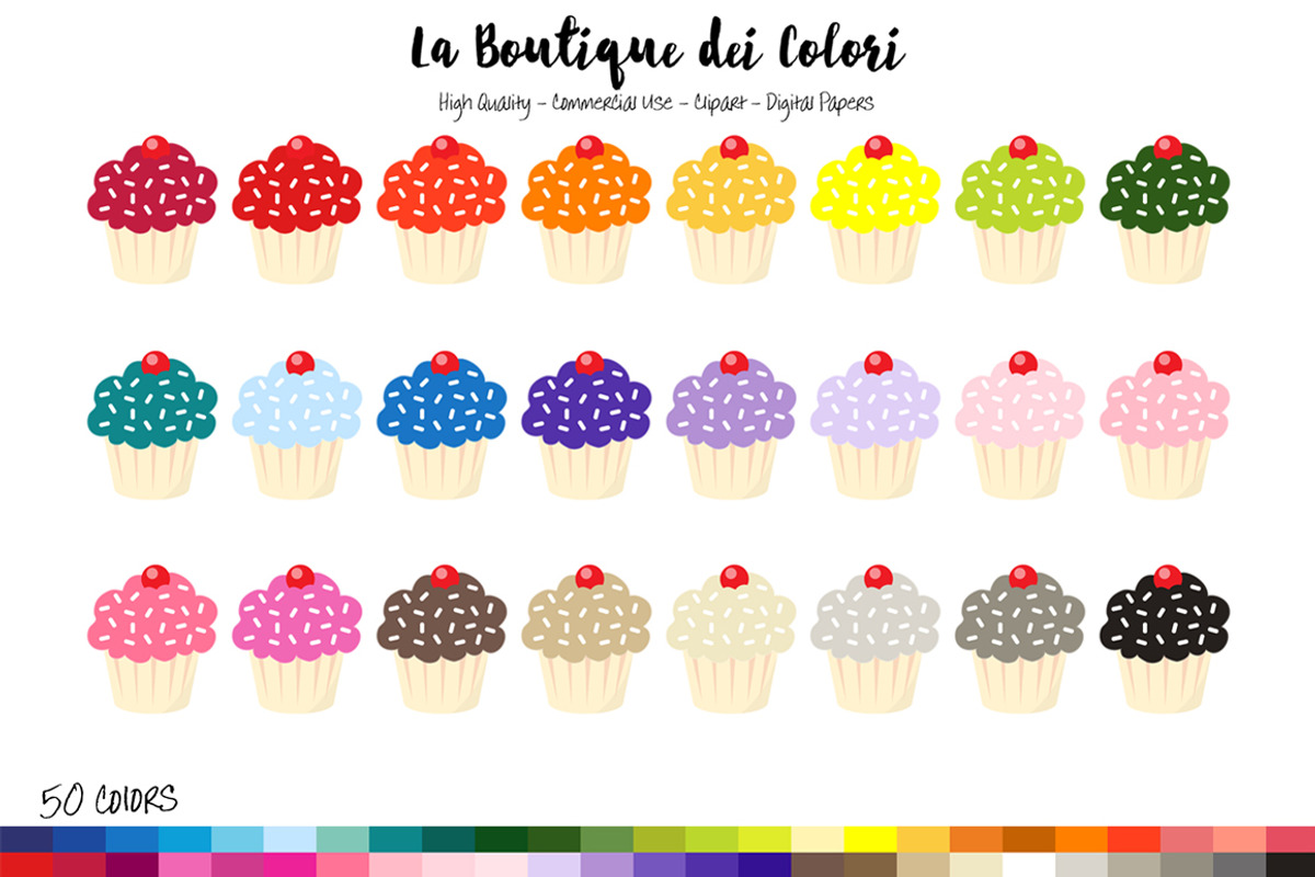 50 Rainbow Cupcake Clipart, an Illustration by La Boutique dei Colori