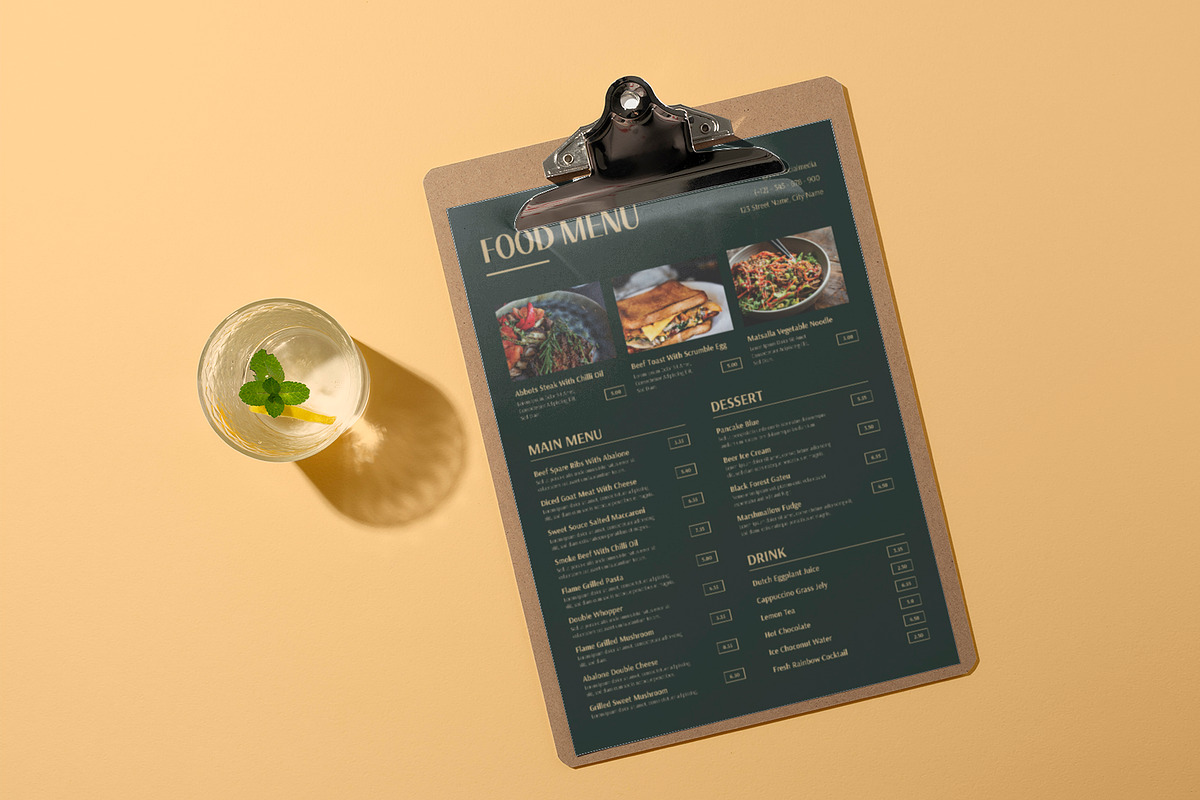 Elegant Green Restaurant Menu, a Stationery Template by Neermana
