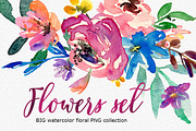 Bright watercolor flowers BIG set, a Graphic by GraphicsDish