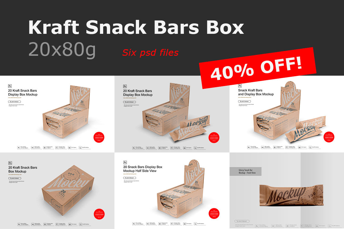 Snack Bars Box Mockup 20x80g, a Packaging Mockup by Reformer Mockup