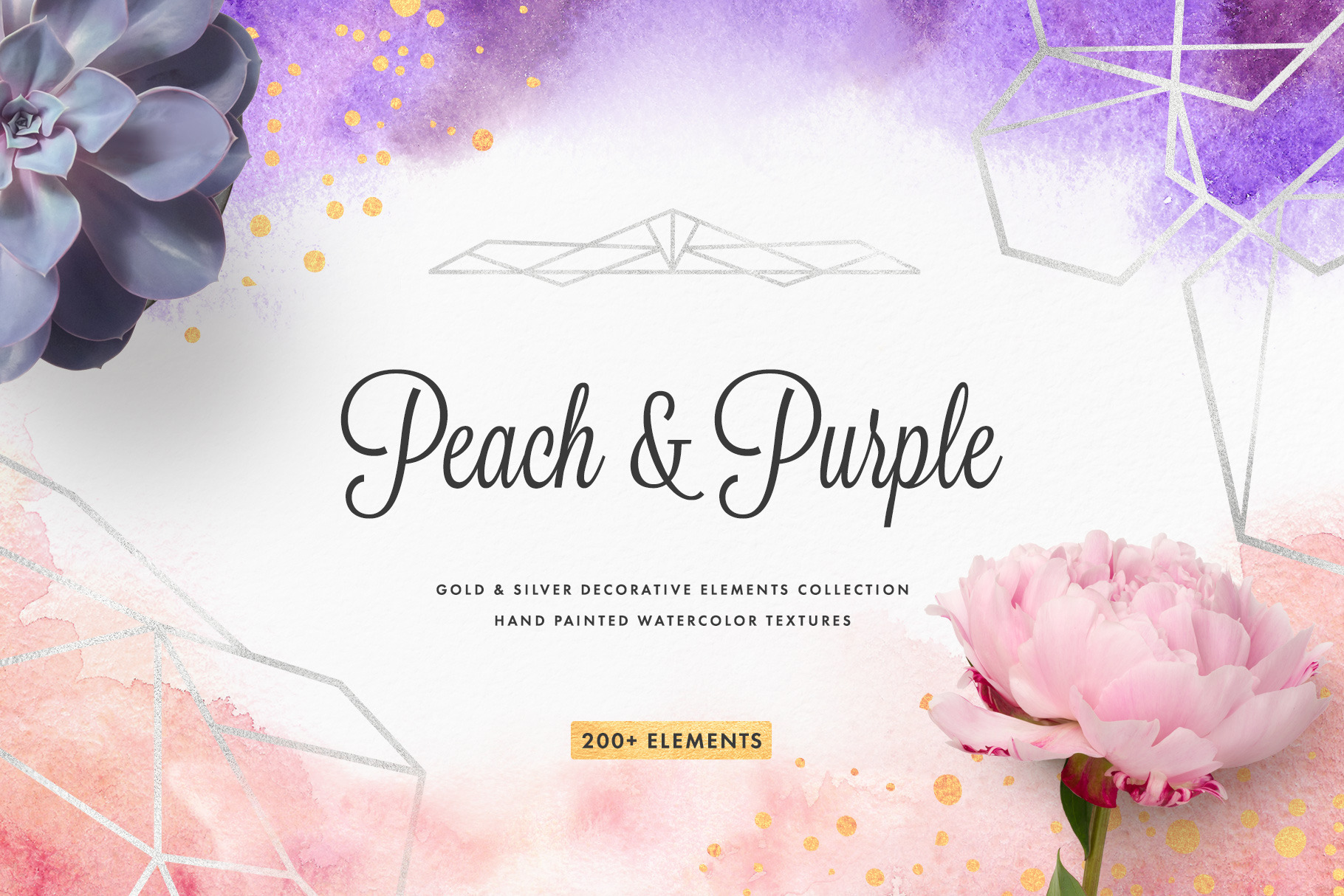 Peach & Purple Watercolor Clipart