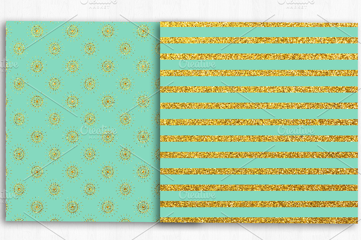 Mint Gold Digital Paper, a Pattern Graphic by BonaDesigns