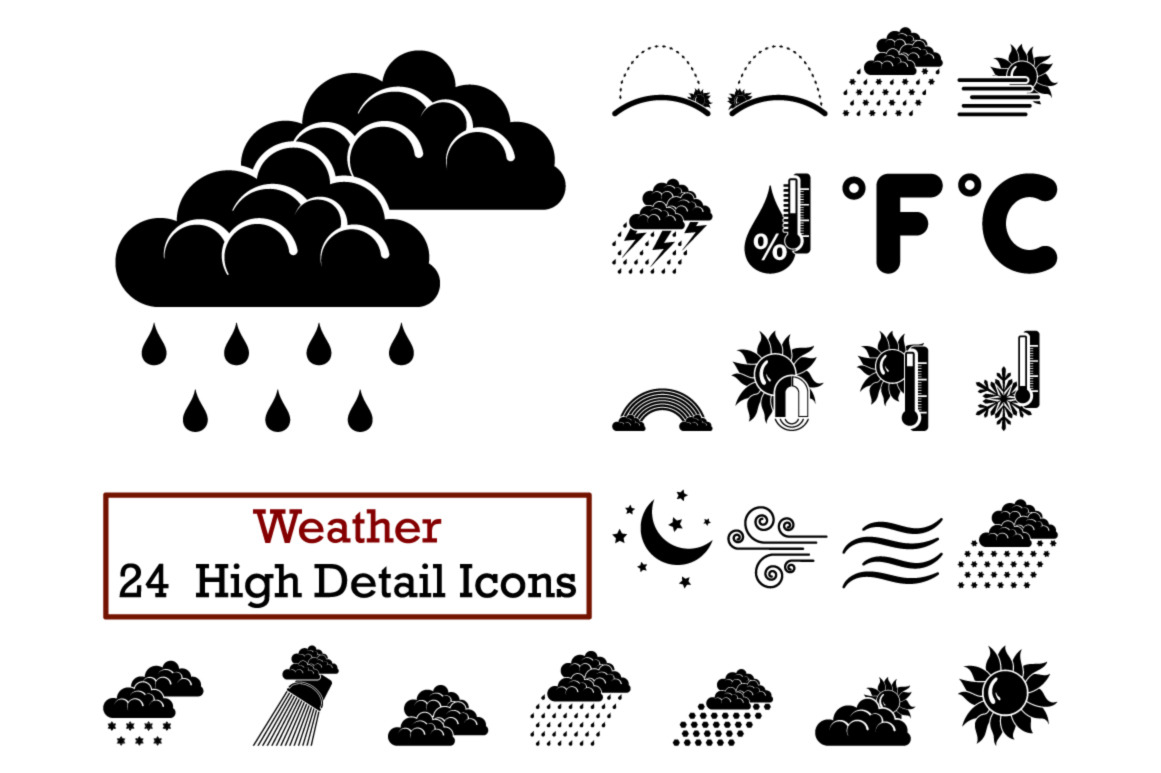 Set of 24 Weather Icons, an Icon by Pavel Vectors