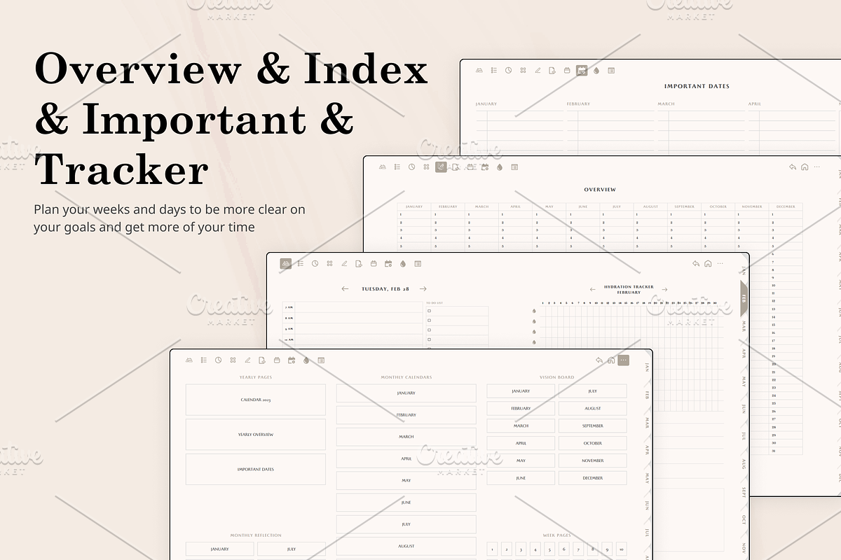 Boho Horizontal Digital Planner, a Templates & Theme by Digital_Mind