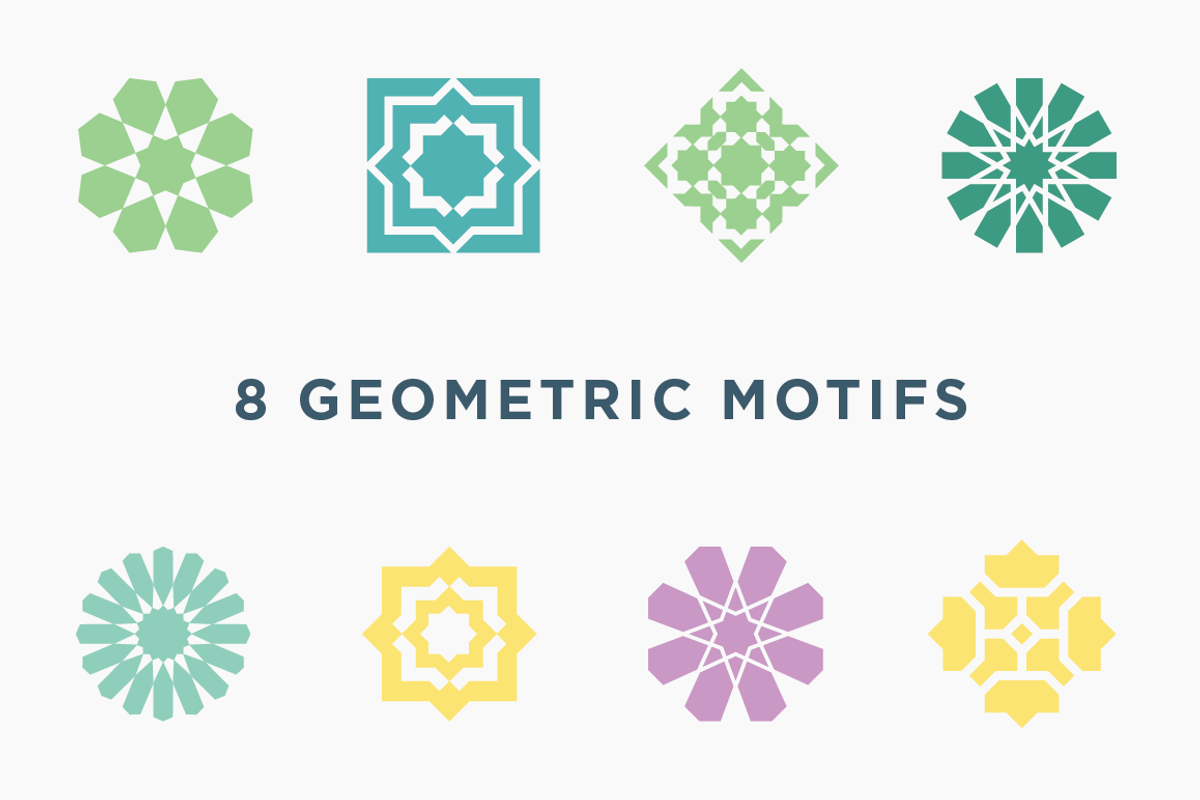 8 Middle Eastern Geometric Motifs, an Illustration by The Flyer Press
