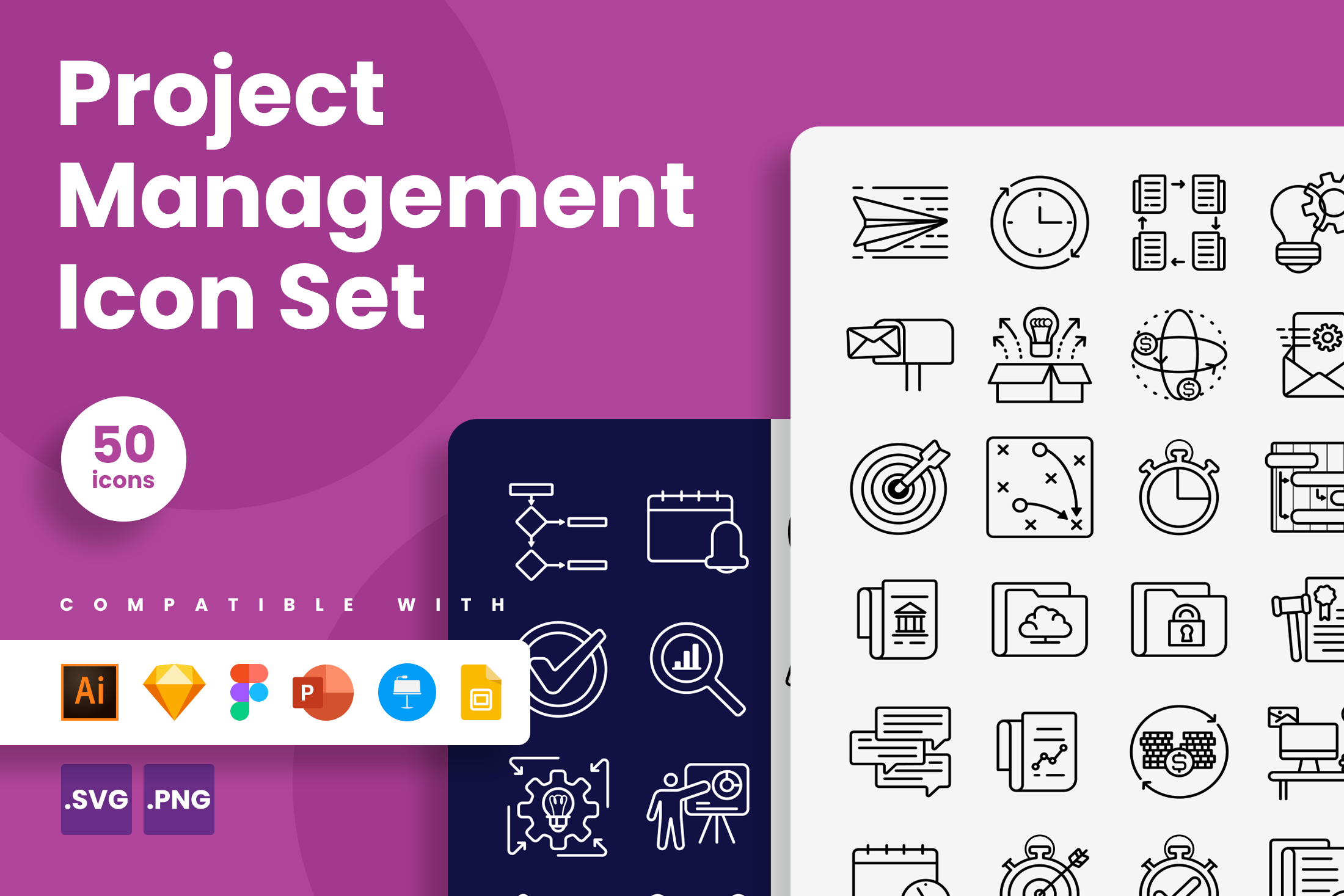Project Management Icons, an Outline Icon by Slidesmash