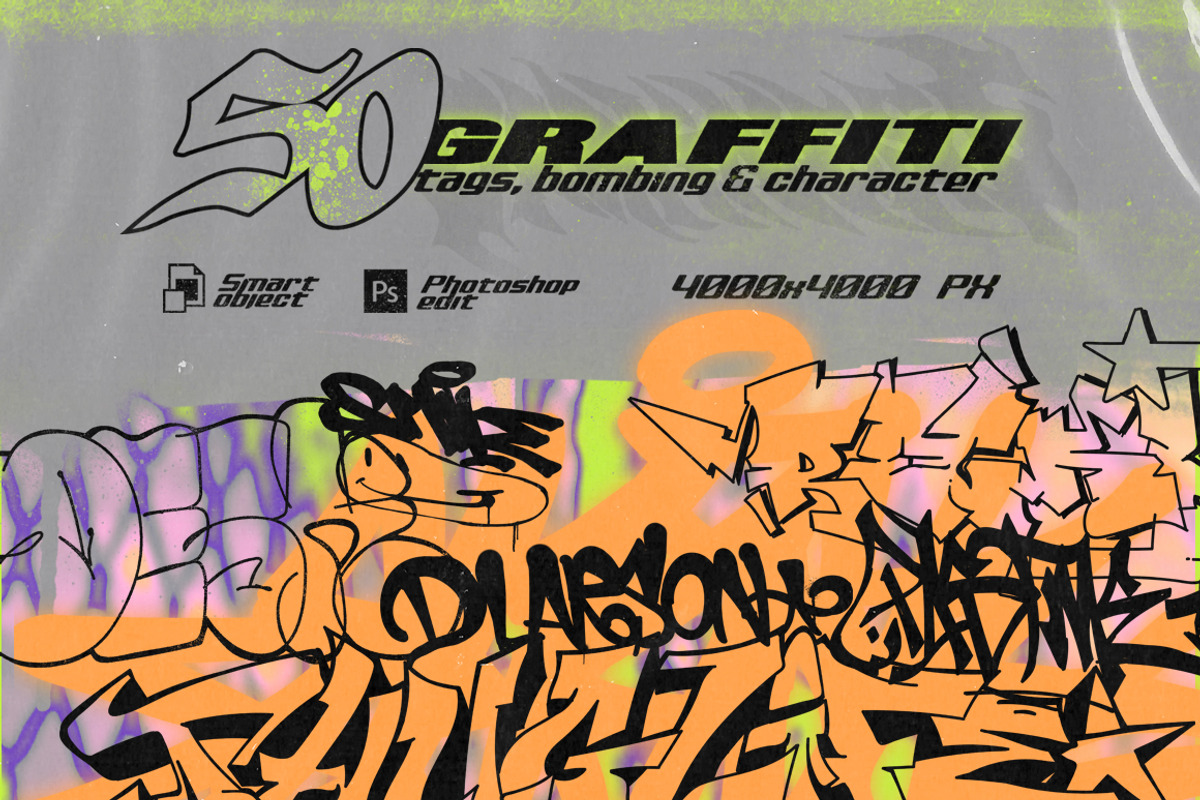 50 Graffiti tags bombing & character, an Object Graphic by HYPER HIROⓇ