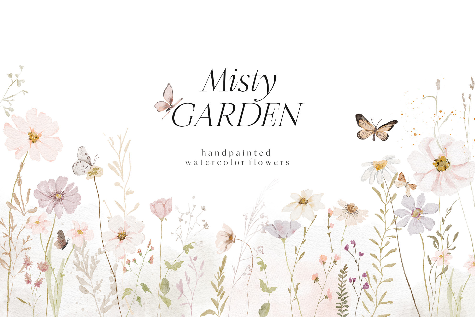 Wildflowers Muted tones watercolor set | Creative Market