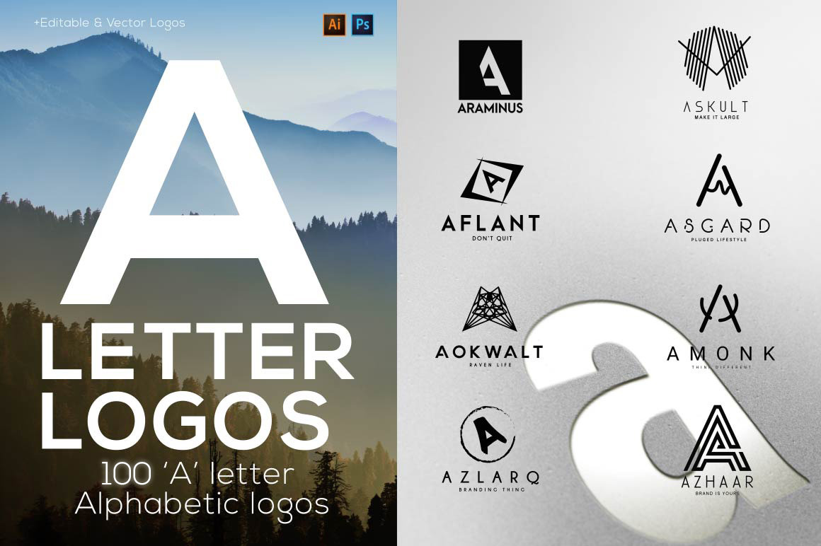 100 A Letter Alphabetic Logos, a Branding & Logo Template by AN Productions