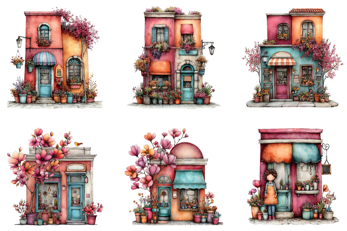Whimsical Spring Florist Shop Clipar, an Illustration by CraftArtStudio