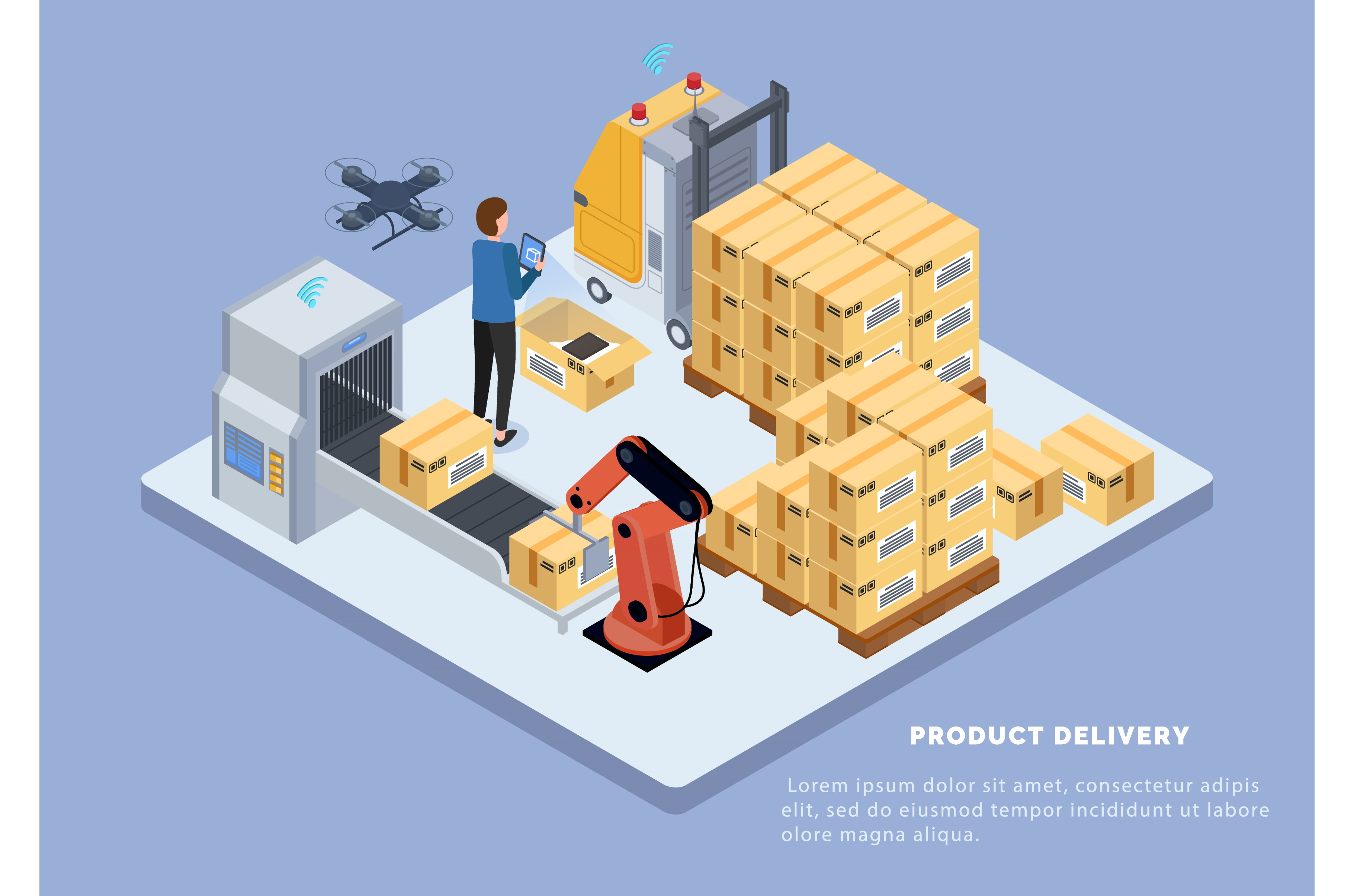 Product Delivery, Factory Ship Boxes, a Technology Illustration by robuart