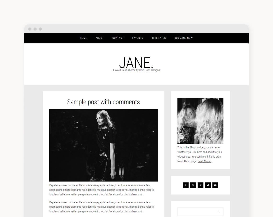 Jane (Simple) WordPress Theme, a WordPress Template by Chic Boss Designs