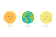 Cute smiling cartoon characters of Sun, Earth and Moon | Education ...
