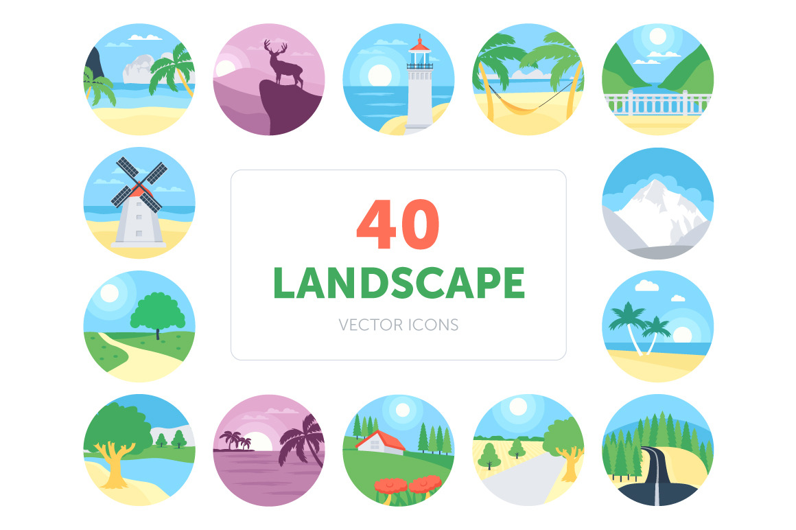 40 Landscapes Vector Icons | Icons ~ Creative Market