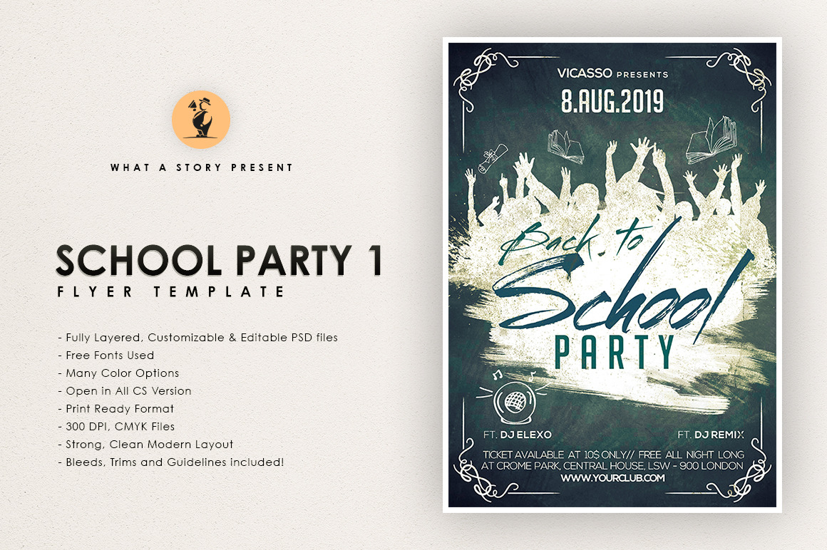 School Party 1, a Flyer Template by What a Story