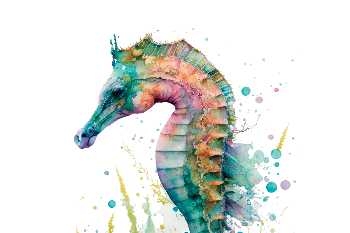 Sea Horse Watercolor Illustration Set
