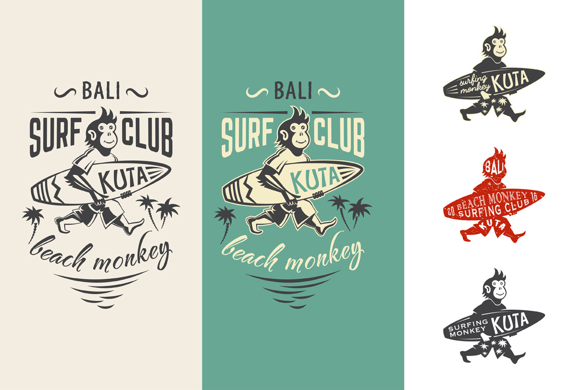 Monkey surfing club emblem, an Object Graphic by valeri_si
