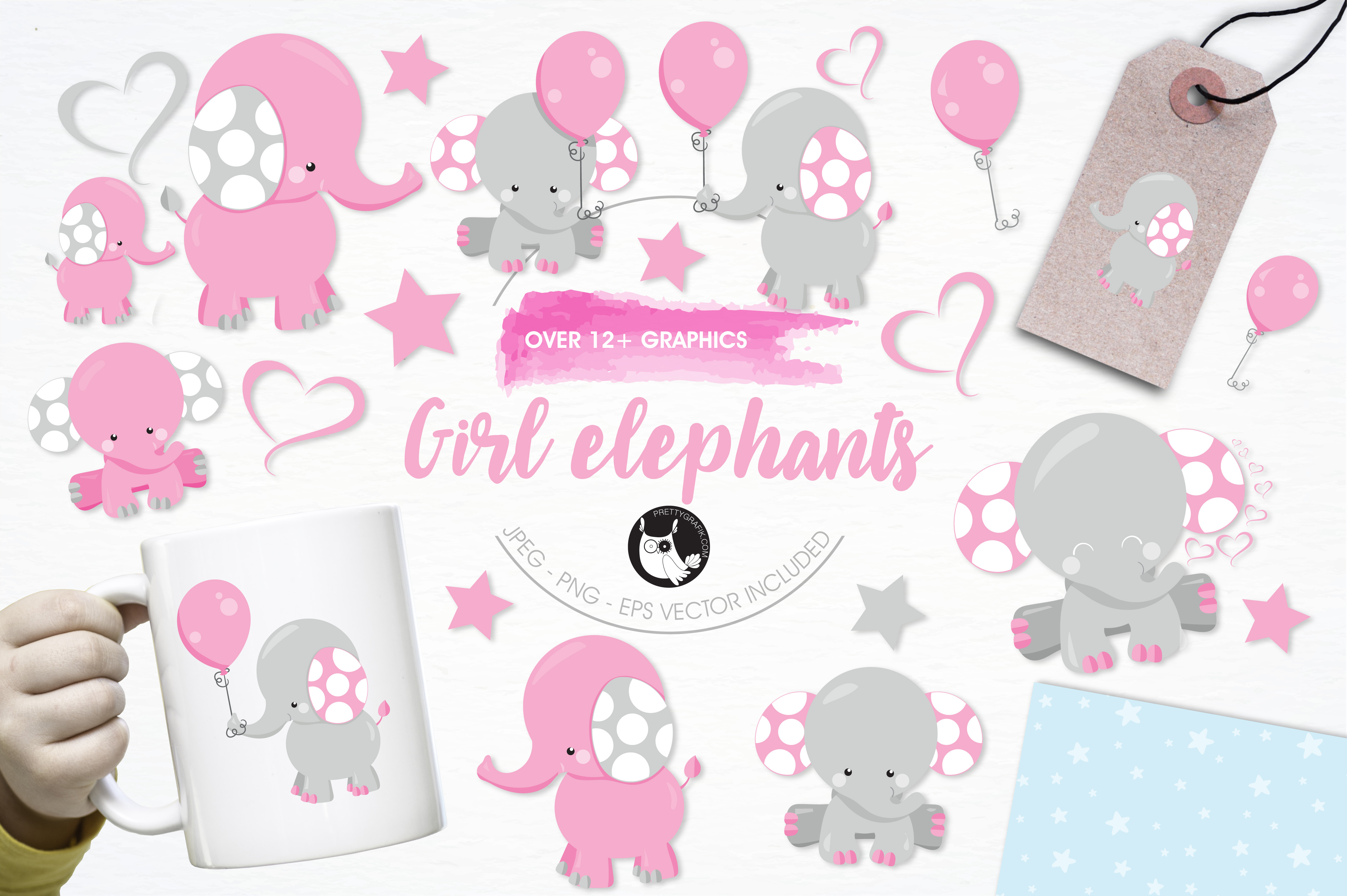 Girl elephant illustration pack, an Illustration by PrettyBundles