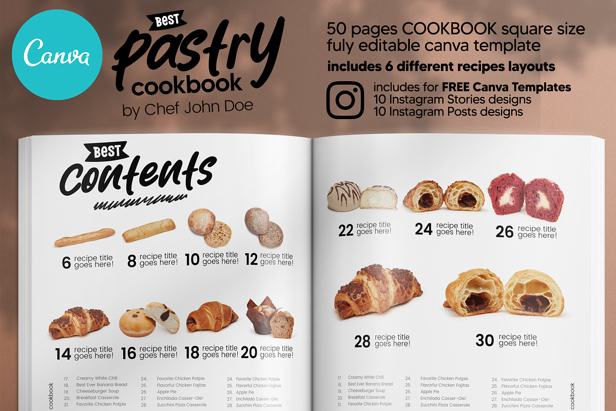 Canva Square Pastry Recipes Cookbook, a Magazine Template by DeLaGranSiete