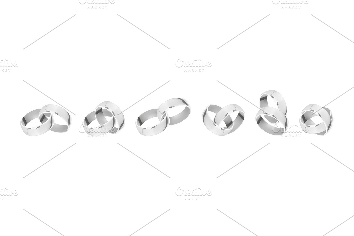 Silver wedding rings, realistic design isolated on white background, an ...