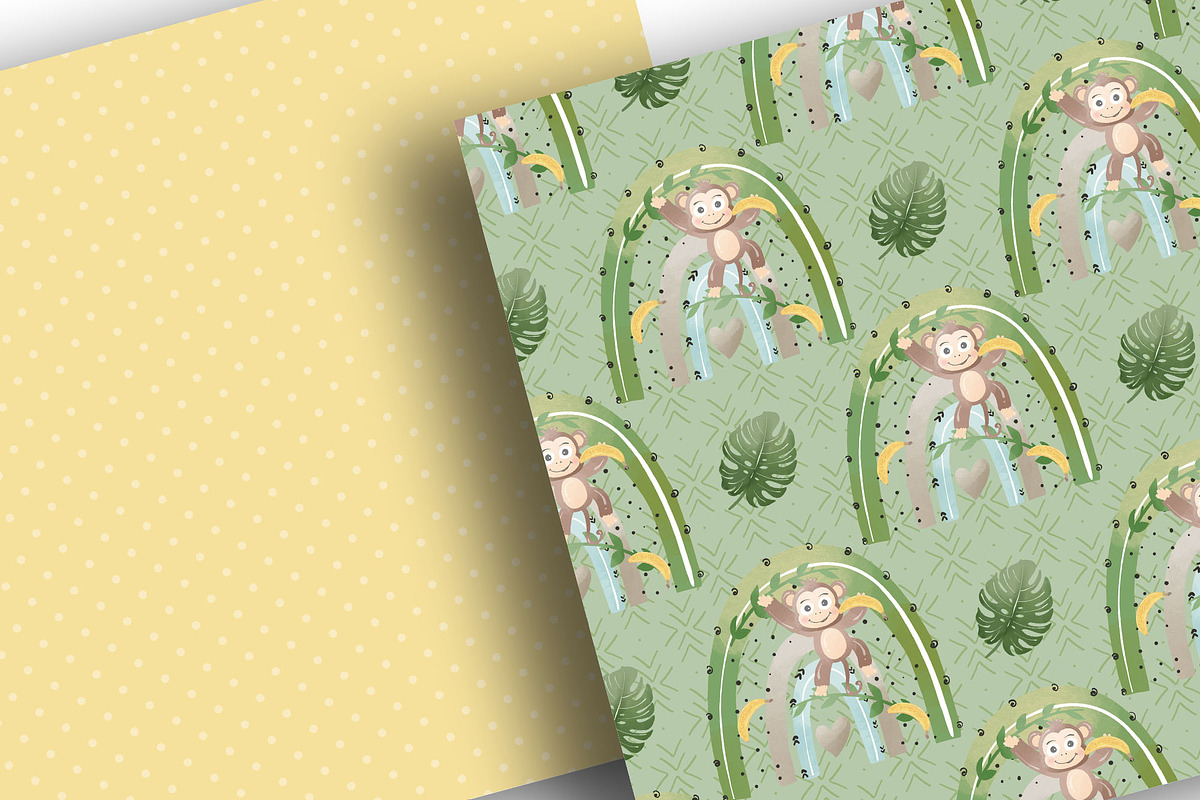 Cute Monkey digital paper pack, a Pattern Graphic by designloverstudio ...