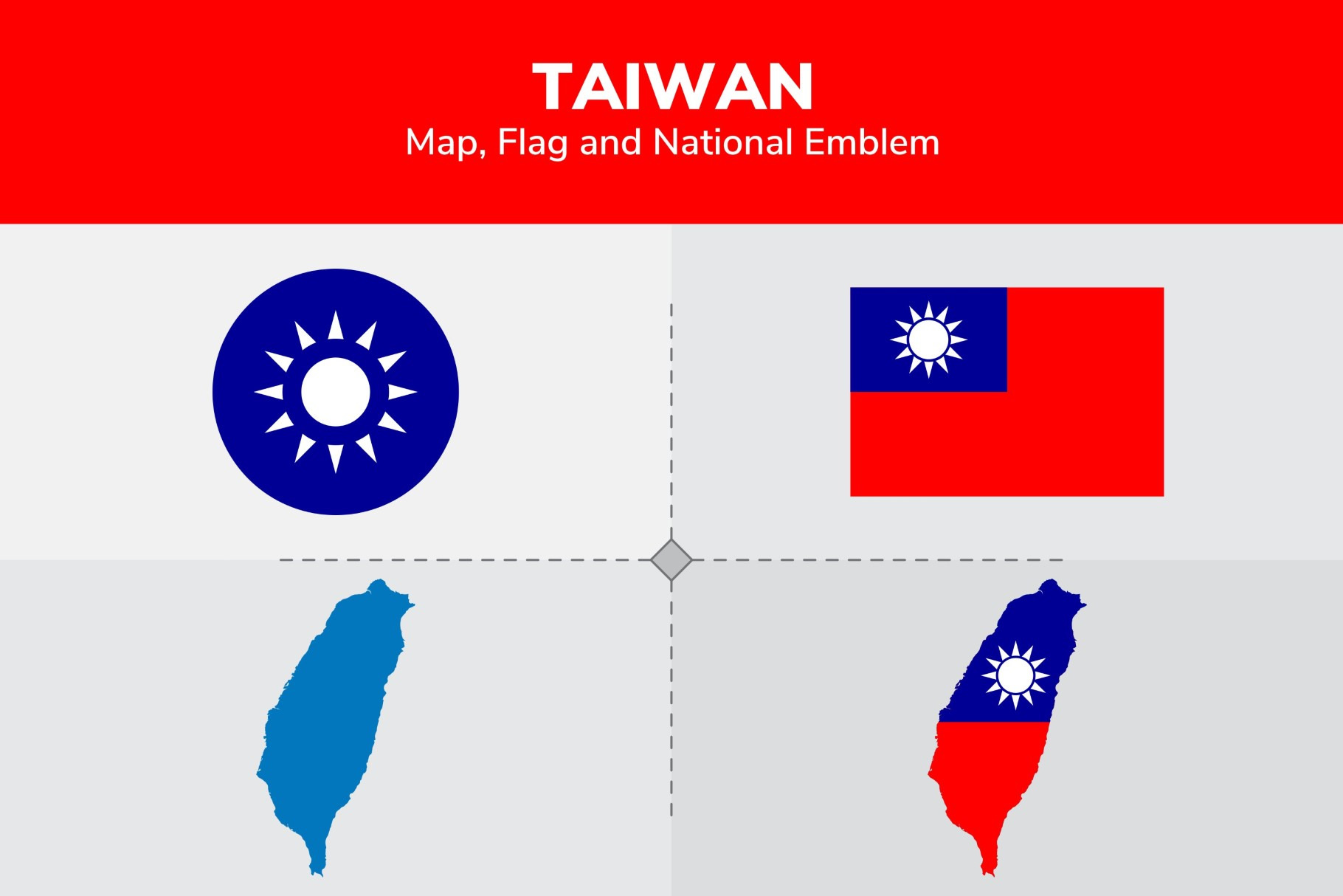 Taiwan Map, Flag & National Emblem | Object Illustrations ~ Creative Market
