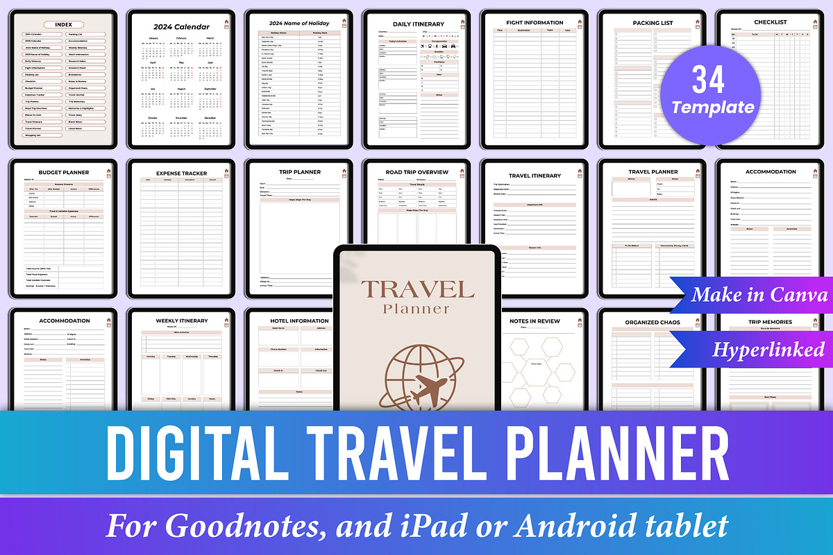 Mega Digital Planner Bundle Canva, a Stationery Template by Mustafiz