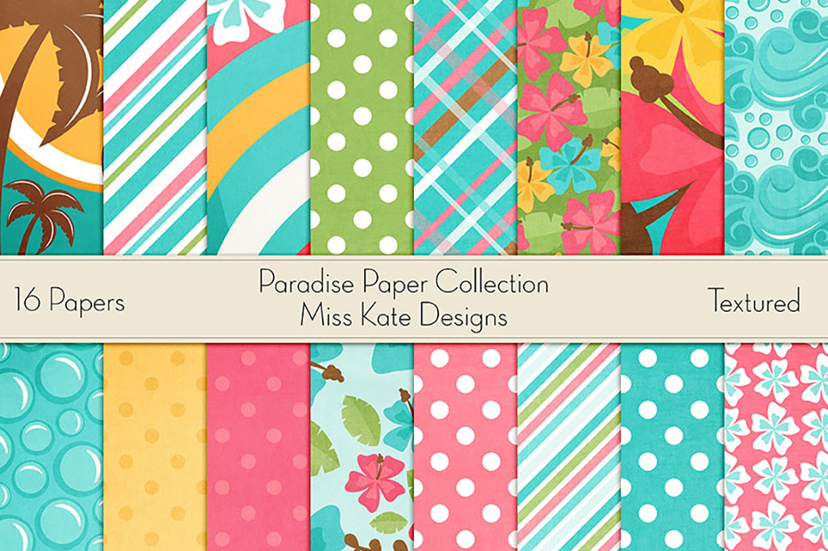 Paradise Digital Paper Collection, a Pattern Graphic by Miss Kate