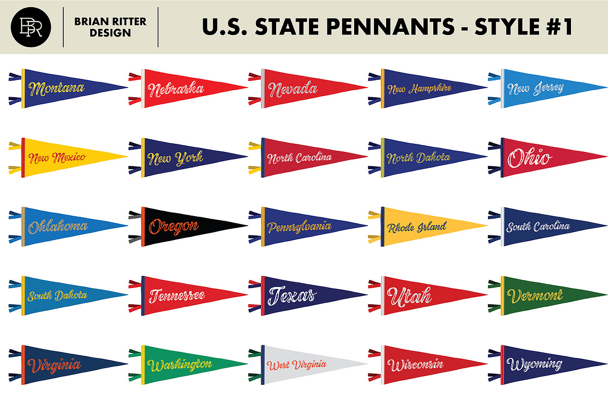 Vintage State Pennants, an Object Graphic by Brian Ritter Design
