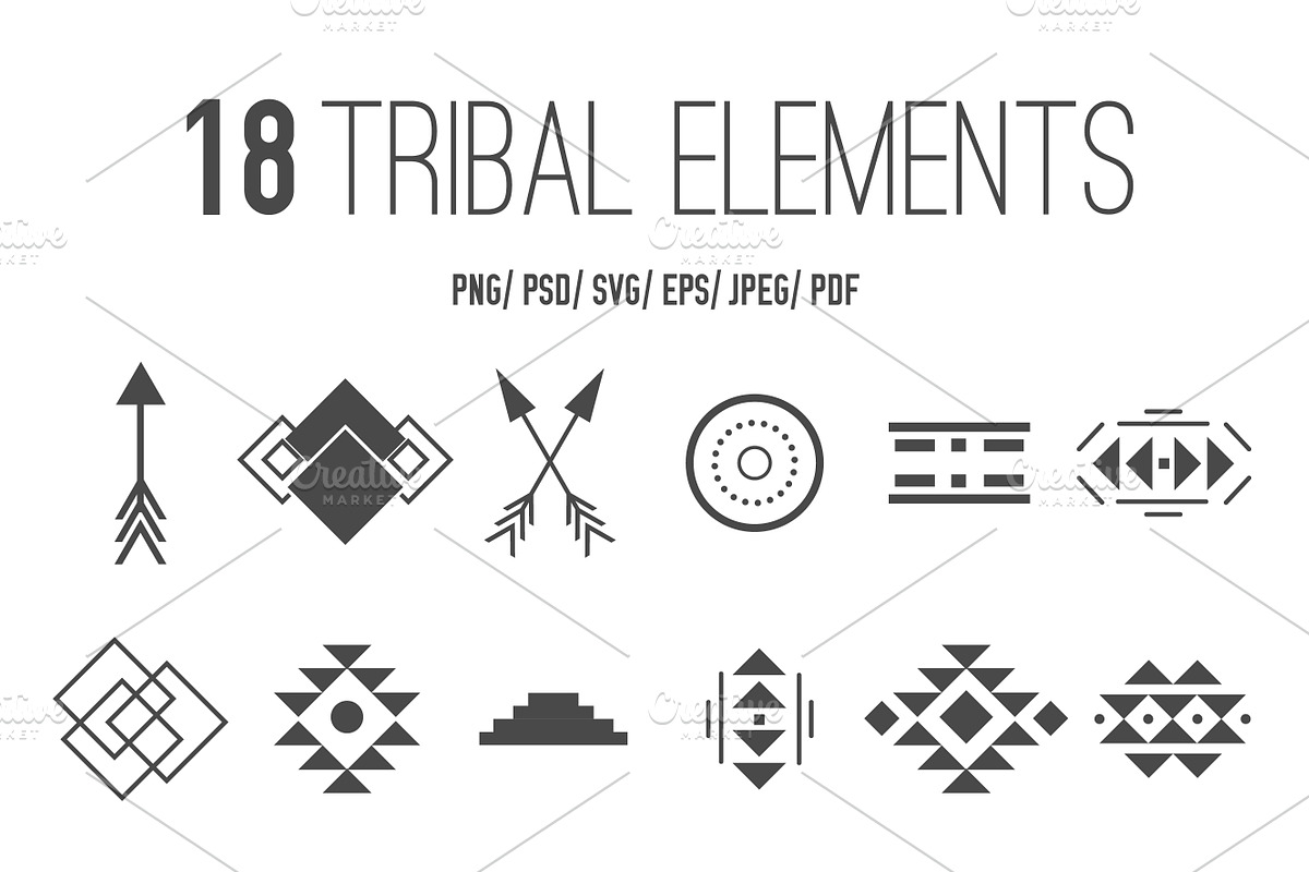 18 Tribal elements + 6 Brushes, an Object Graphic by Iryna Danyliuk