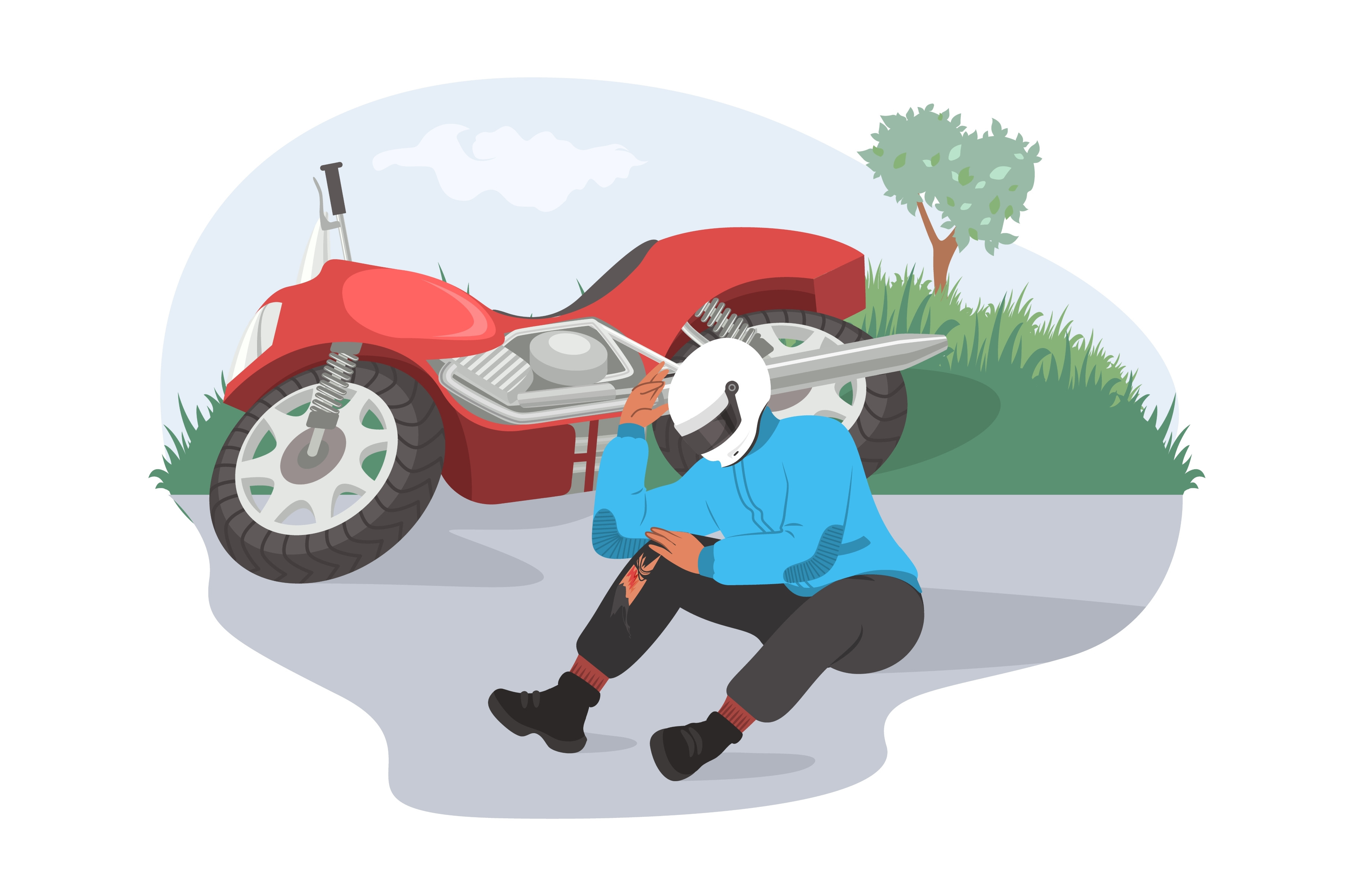 Motorcycle accident, flat vector, a Person Illustration by Siberian Art