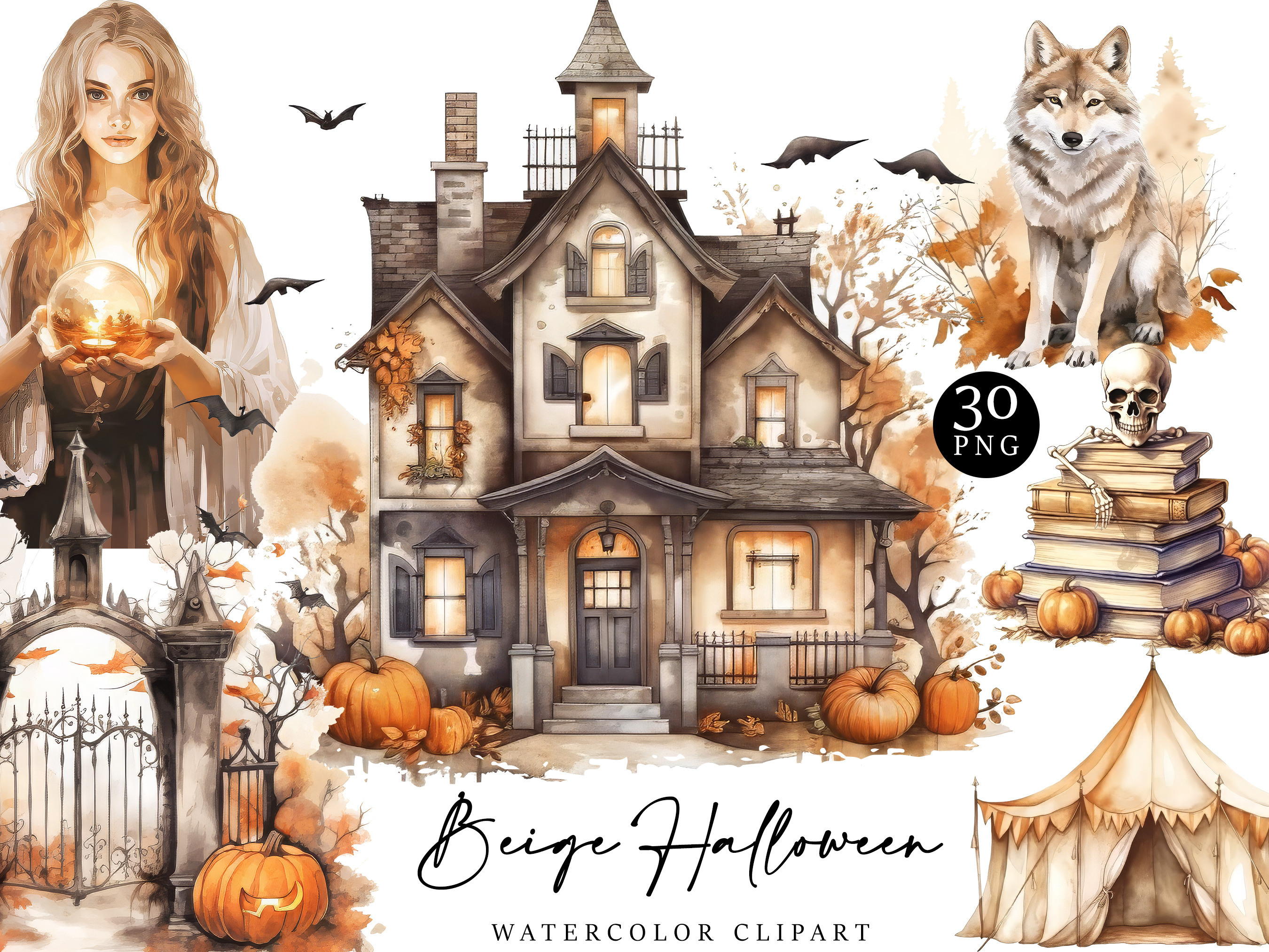 Beige Halloween Clipart Bundle, an Object Illustration by Design Scotch
