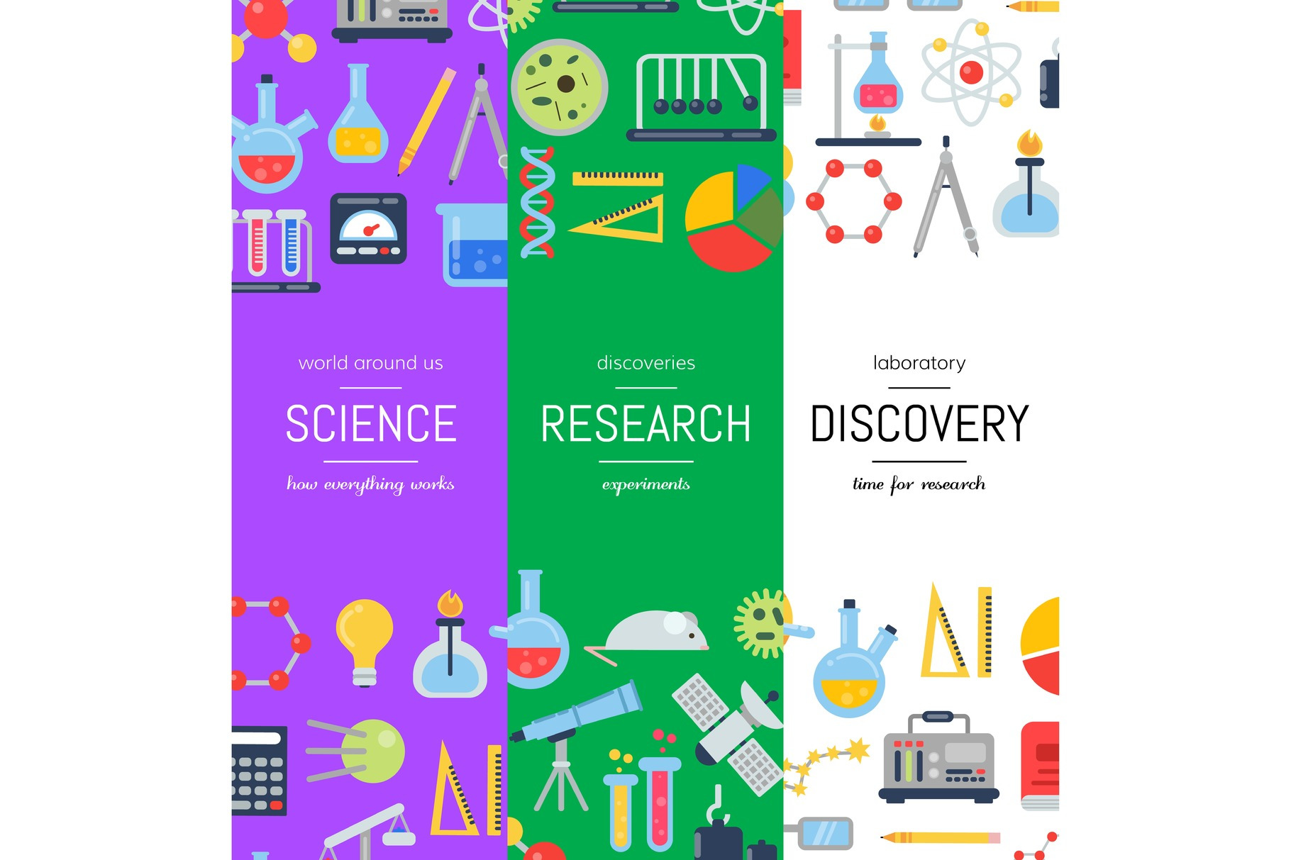Vector web banner templates with flat style science icons, a Background ...