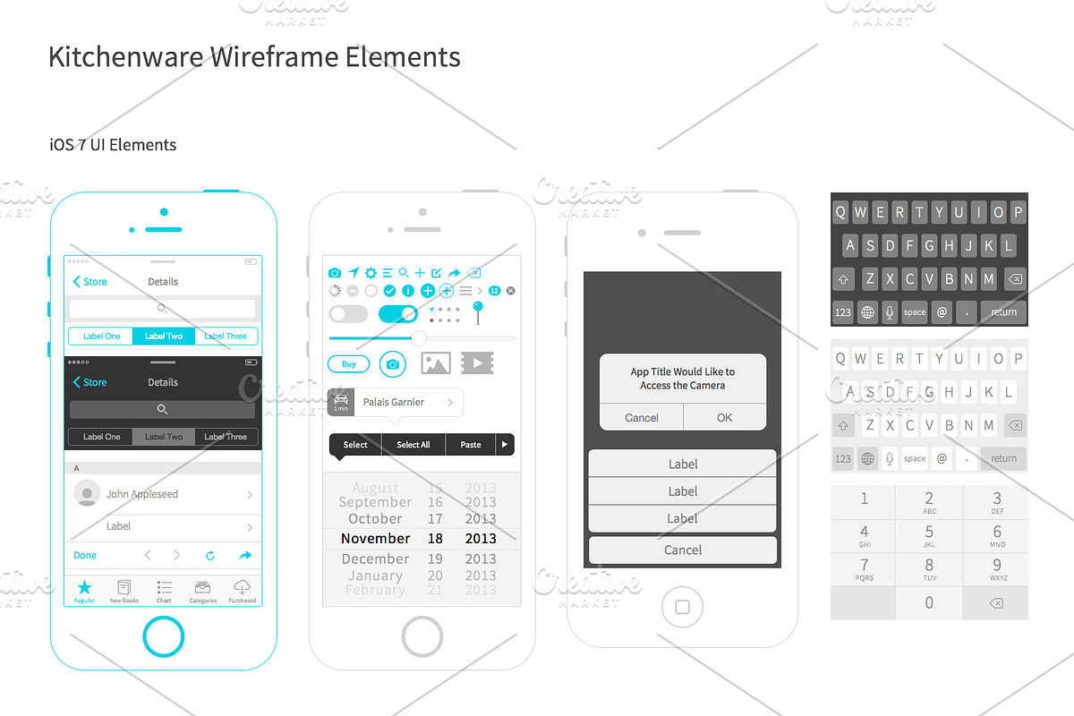 Kitchenware Pro - iOS Wireframe Kit, a Wireframe Template by WL