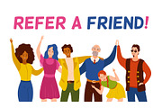 Refer a friend. Friendly smiling, a Person Illustration by YummyBuum