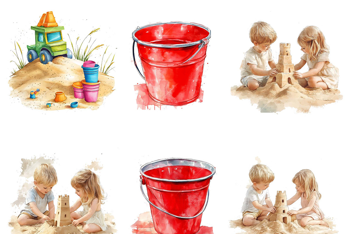 Watercolor Sandcastle Clipart Bundle, an Object Illustration by Design ...