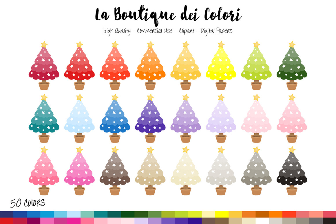 50 Rainbow Christmas Tree Clip Art, a Seasonal Illustration by La ...