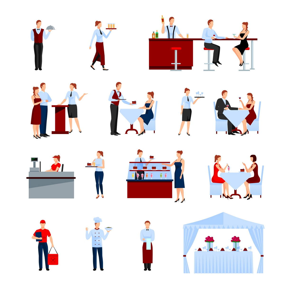 Catering in the restaurant icons set, an Icon by Macrovector