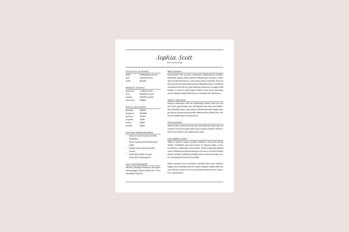 Sophia Media Kit + Resume, a Resume Template by studiolmh