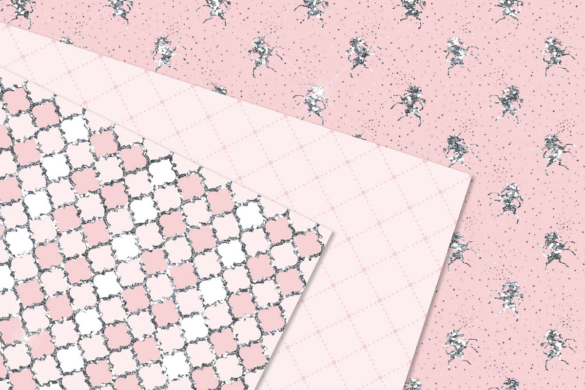Blush & Silver Glitter Digital Paper, a Pattern Graphic by Digital Curio