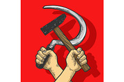 Hands with Hammer and sickle sketch, an Object Illustration by AlexArt