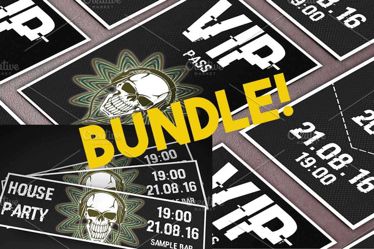 House Party Ticket&VIP pass bundle, an Invitation Template by Konakchiev